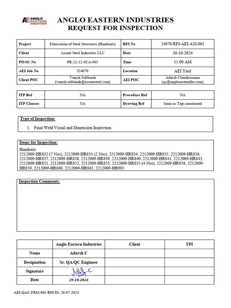 Rfi Aei Asi 002 | PDF