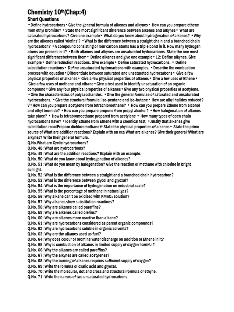 Chemistry 10th | PDF | Alkene | Hydrocarbons