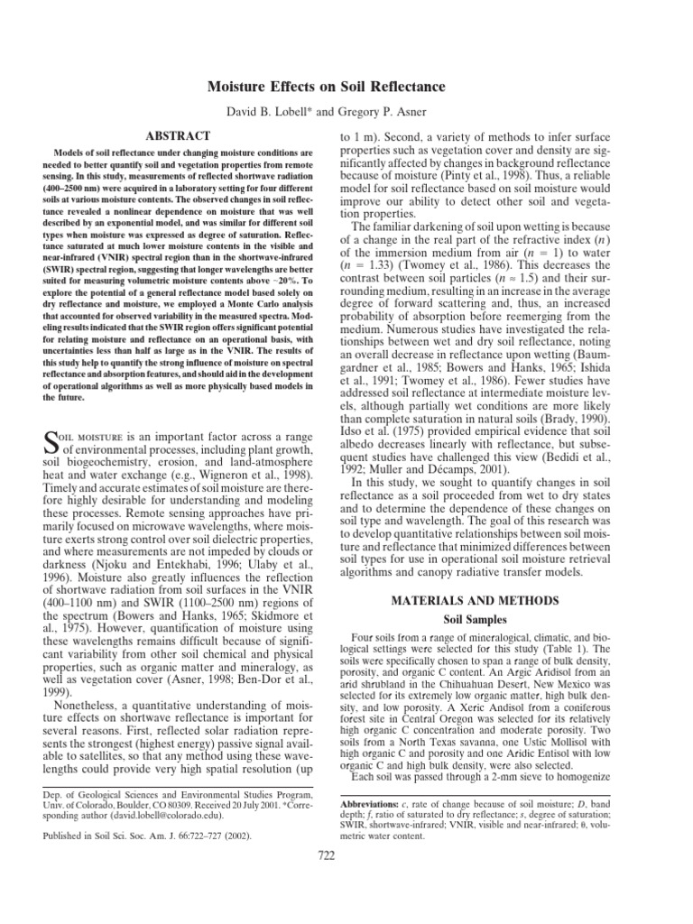 Soil Reflectance and Moisture Impact | PDF | Infrared | Soil