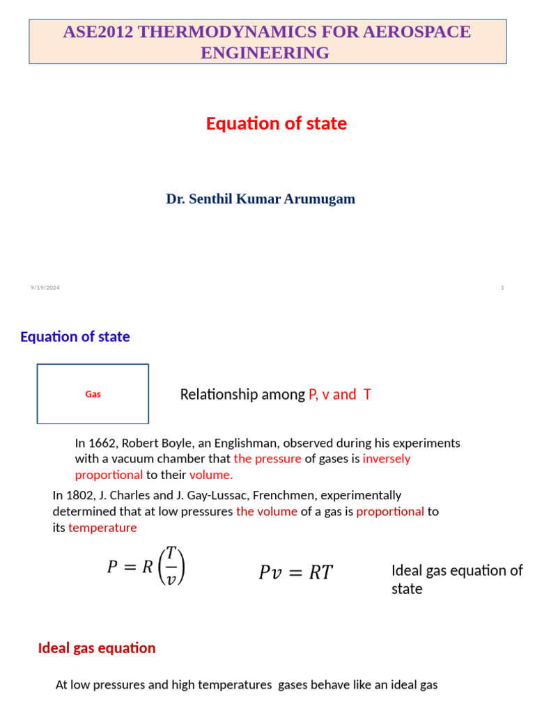 Equation of state, specific heats.pptm (1) | PDF