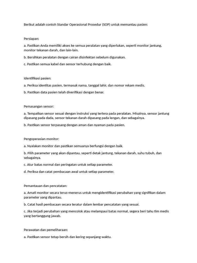 Sop Monitor Pasien | PDF