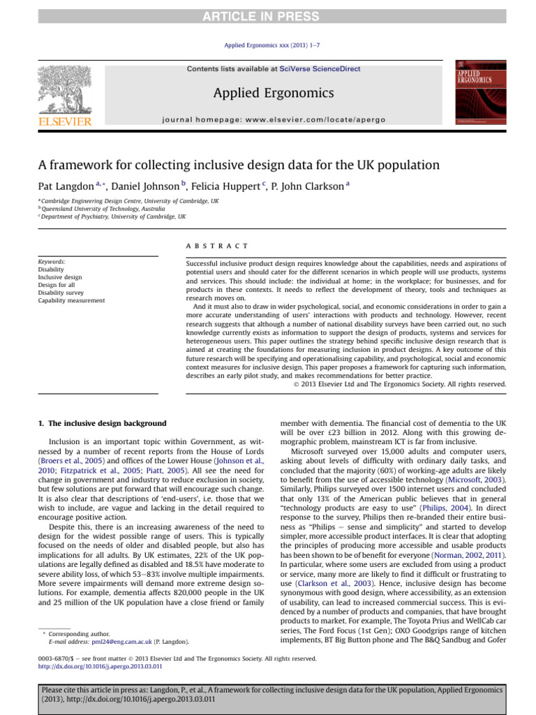 A framework for collecting inclusive design data for the UK population ...