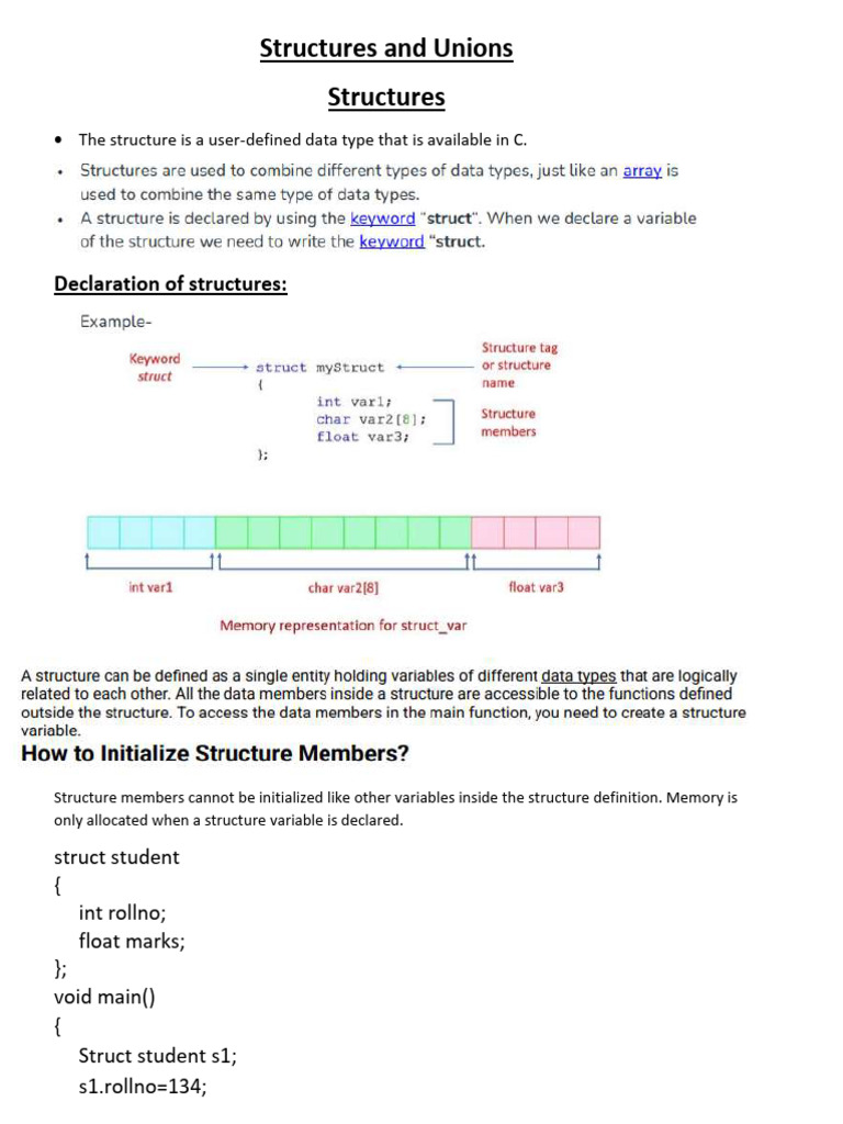 Structures and Unions New-Merged | PDF | Pointer (Computer Programming) | Parameter (Computer ...