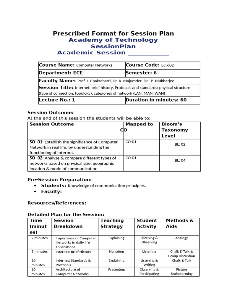 Session Plan (1) | PDF | Computer Network | Internet