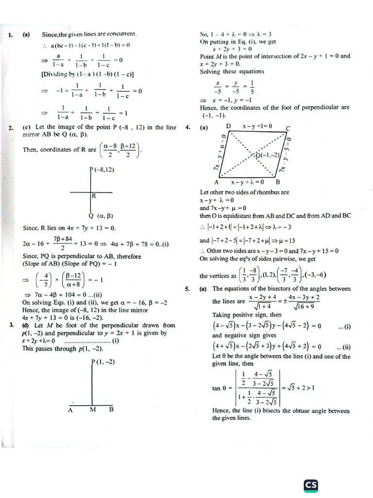 Straight Lines-2 MCQ Test Hints | PDF