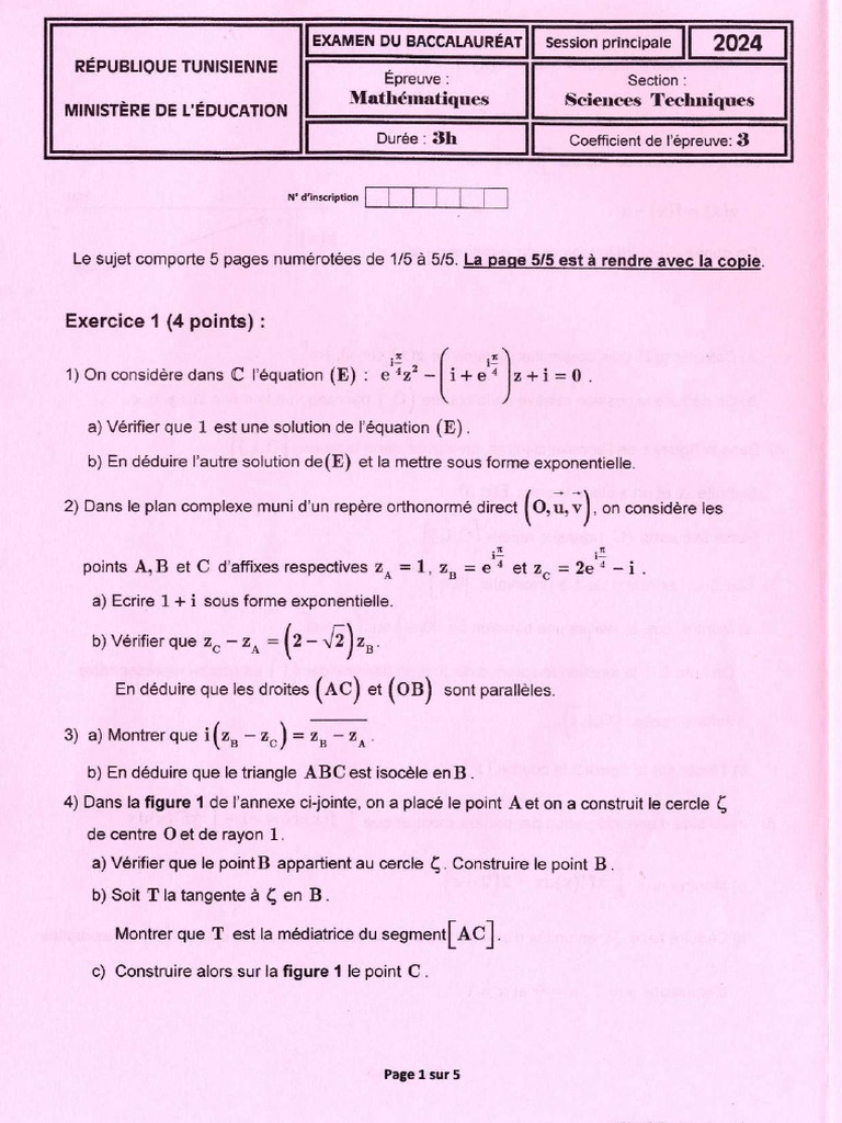 Bac 2024 Technique Mathematiques Session Pricipale | PDF