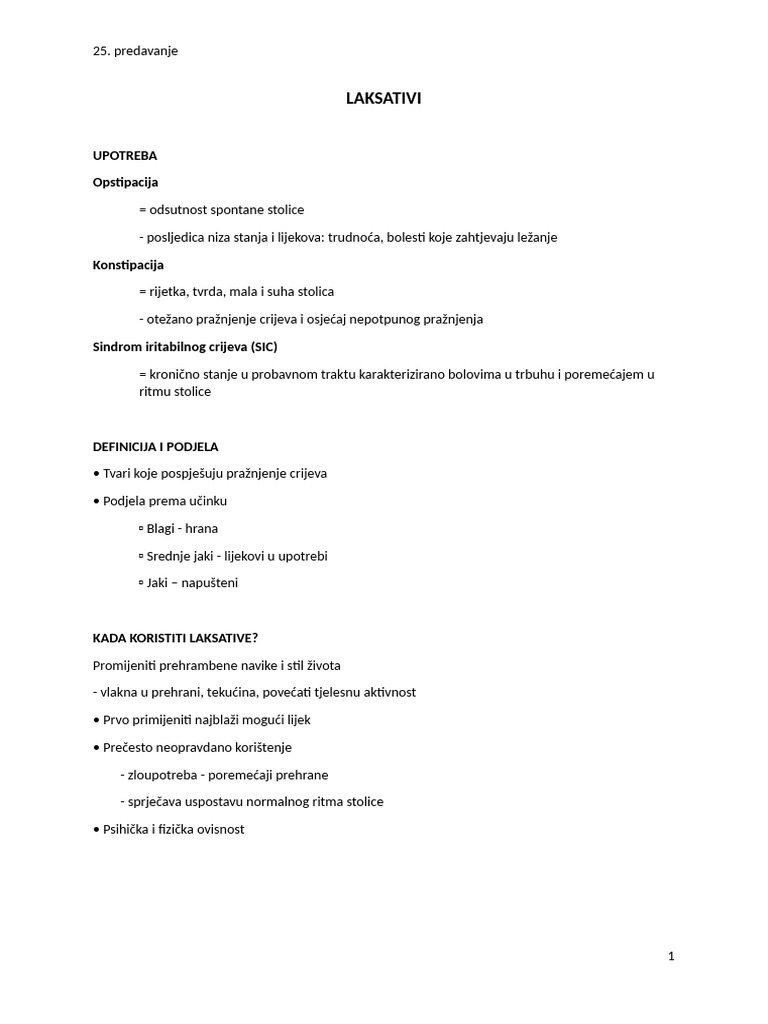 Predavanje - LAKSATIVI | PDF