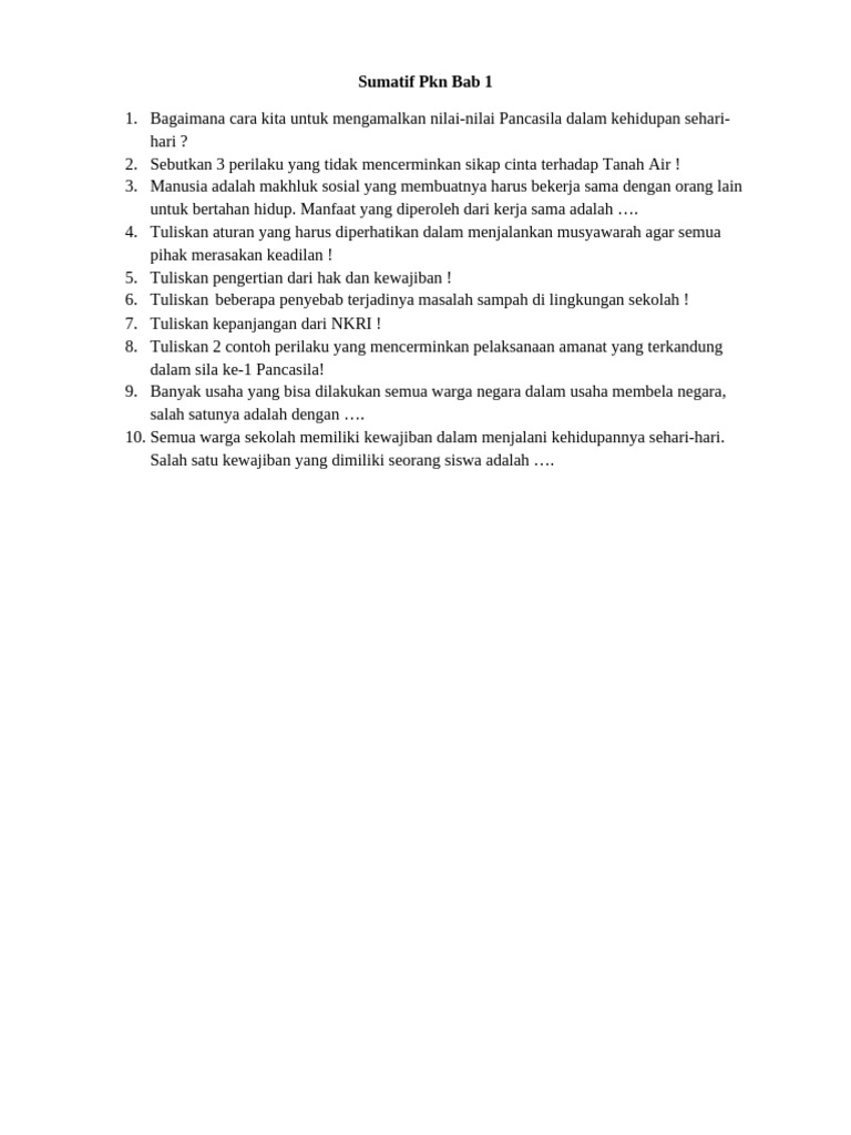 Sumatif PKN Bab 1 Kelas 5 Fase C | PDF