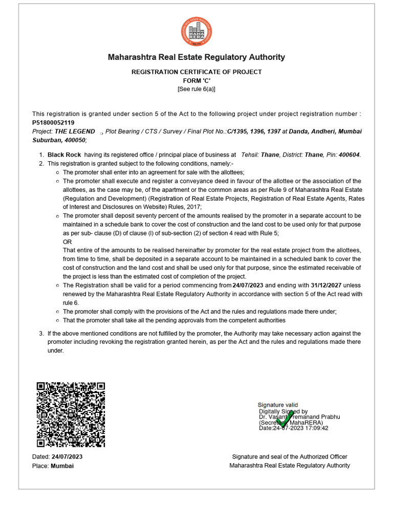 The Legend Rera Certificate | PDF | Legal Documents | Civil Law (Common ...