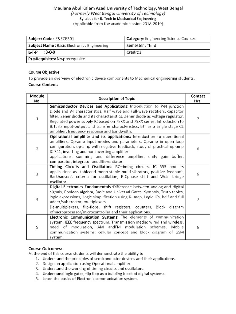 Basic Electronics Syllabus (ME) | PDF