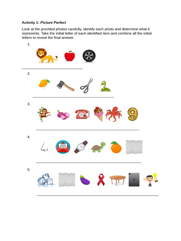 Picture Identification Activity | PDF