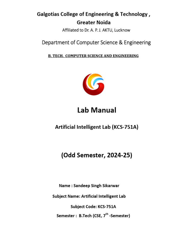 7 Sem Ai Lab Manual Pdf Software Engineering Computer Science 