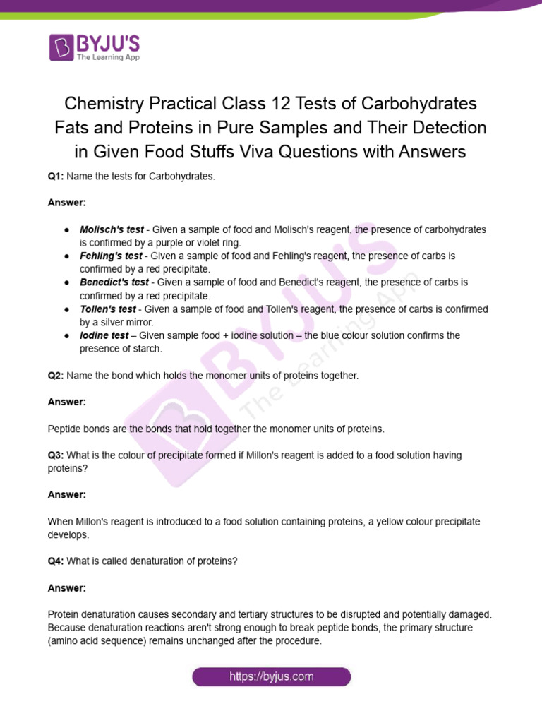 Tests of Carbohydrates Fats and Proteins in Pure Samples and Their ...