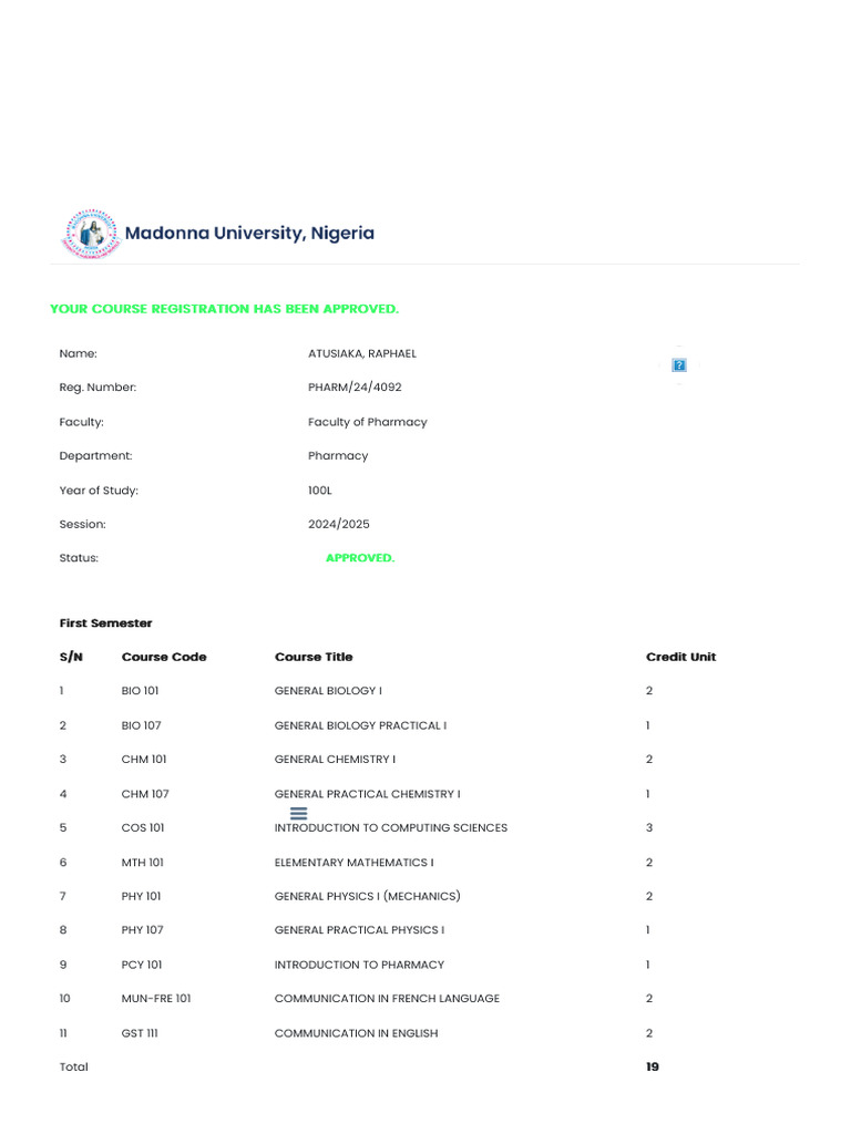 Course Registration Approval - Pharmacy | PDF