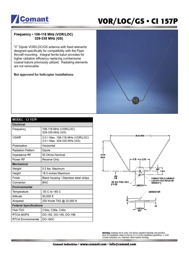 Comant CI 157P VOR/LOC/GS Antenna Specs | PDF