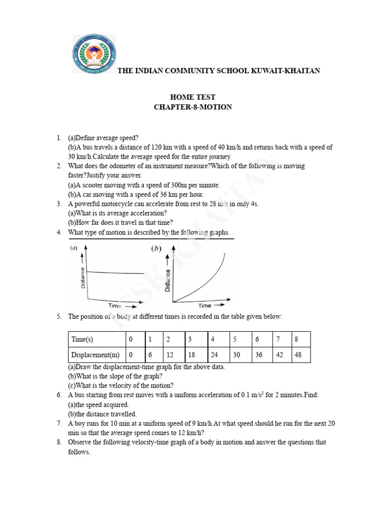 Motion Extra Questions Grade 9 | PDF | Speed | Acceleration