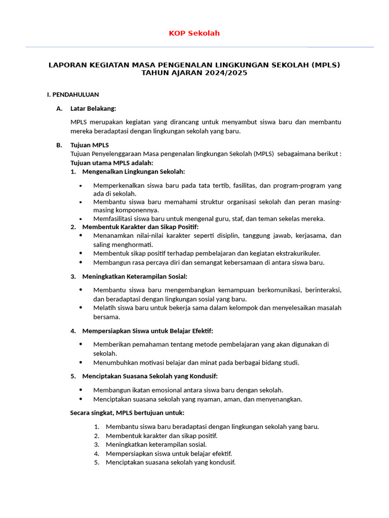 Contoh - LAPORAN KEGIATAN MPLS 2024 Oc | PDF