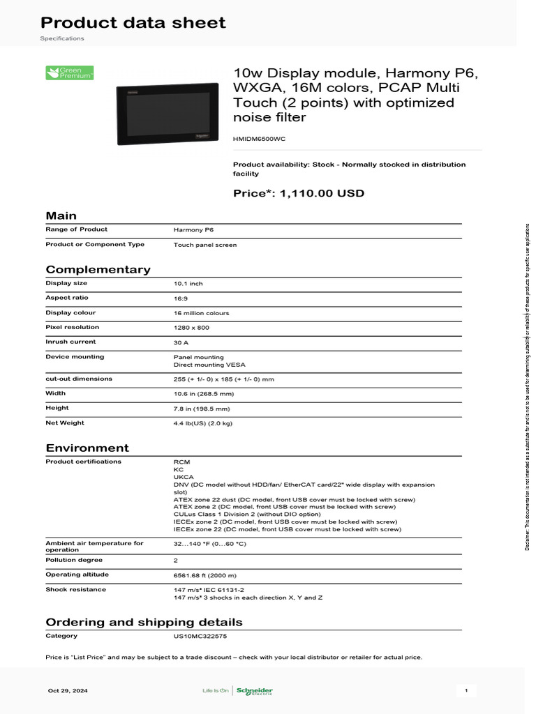 Schneider Electric Harmony-P6 HMIDM6500WC | PDF
