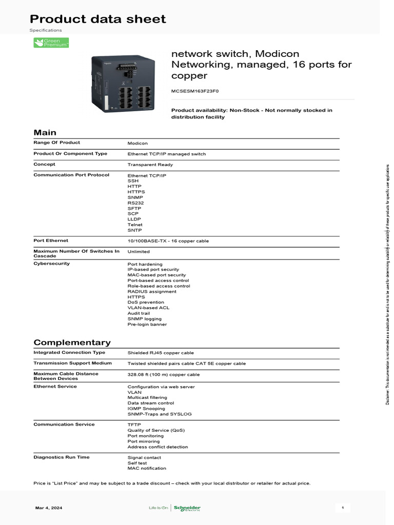 Modicon 16-Port Managed Ethernet Switch | PDF | Computer Network | Port ...