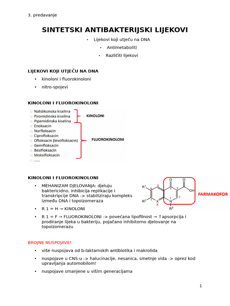Predavanje - SINTETSKI ANTIBAKTERIJSKI LIJEKOVI | PDF
