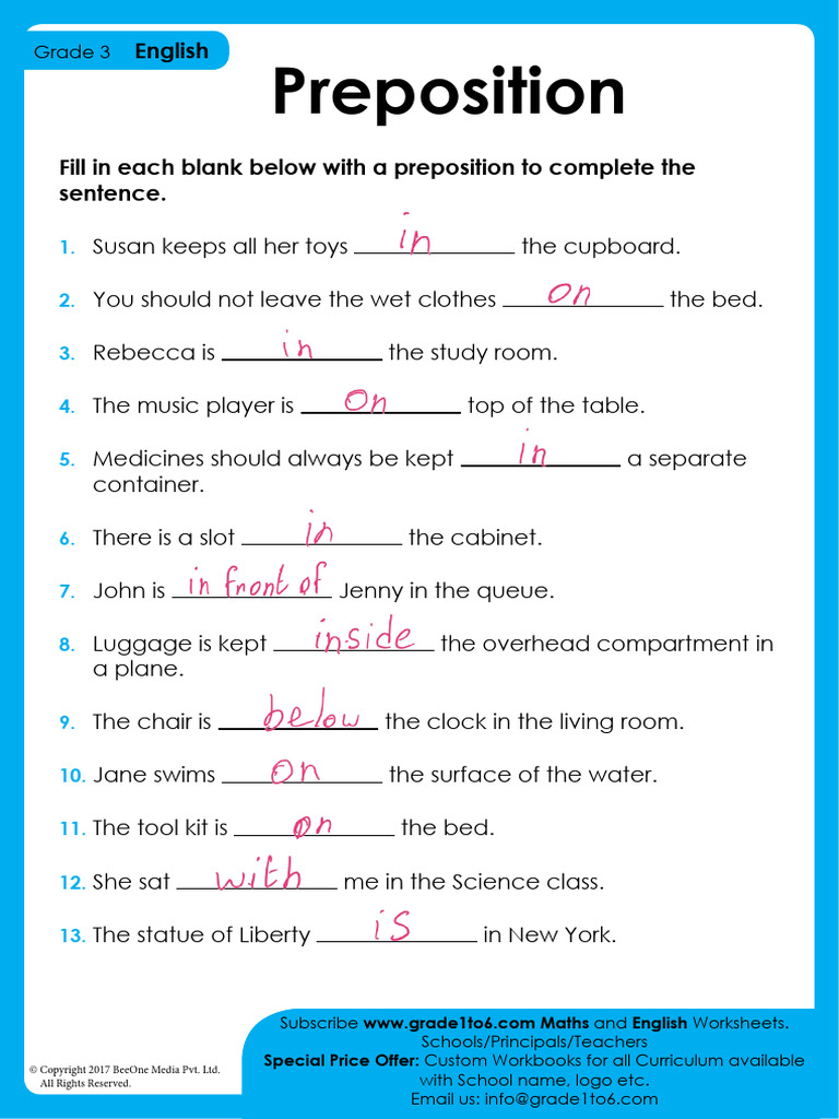 Preposition Exercise | PDF