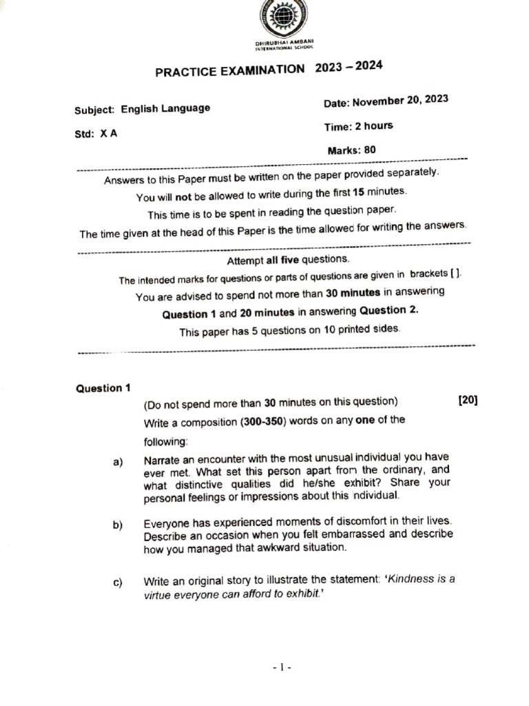 DAIS English Language Practice Paper | PDF | Question