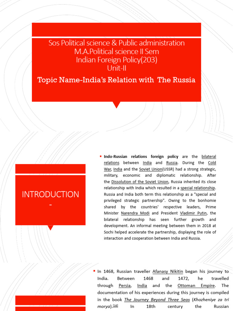 M. A Pol. Sc. II Sem (203) India's Relation With The Russia | PDF | Russia | World Politics
