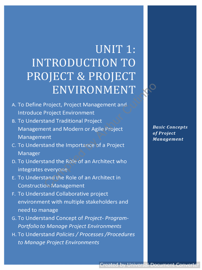 Unit 1 Introduction To Project and Project Environment | PDF