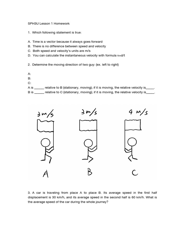 SPH3U Physics Homework on Motion Concepts | PDF