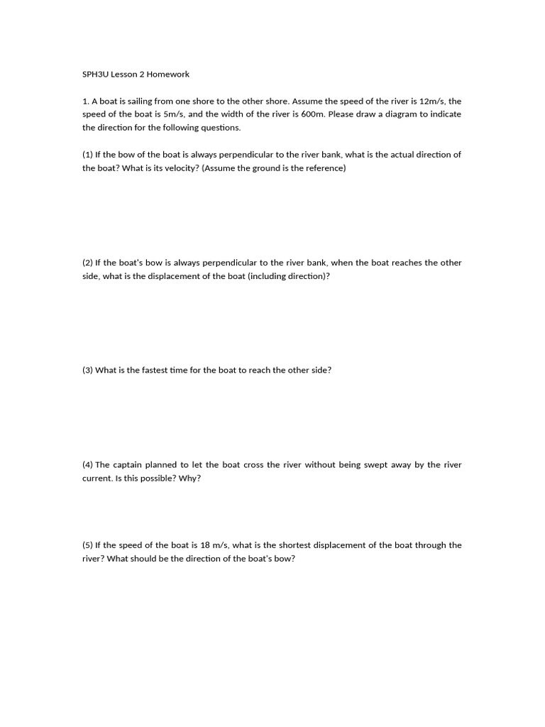 SPH3U Lesson 2 Homework | PDF