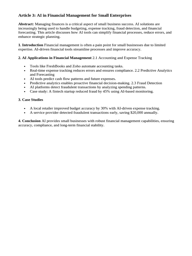 AI in Financial Management For Small Enterprises | PDF