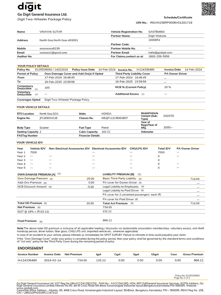 D135536092 - Policy Schedule | PDF | Insurance | Liability Insurance