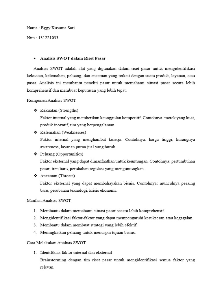Analisis SWOT untuk Bisnis Bimbel | PDF