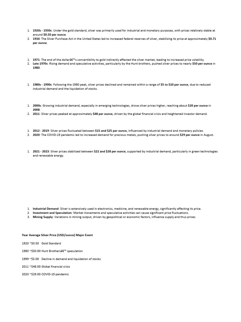 Silver Price Evolution Past 100 Years - English | PDF | Gold Standard ...