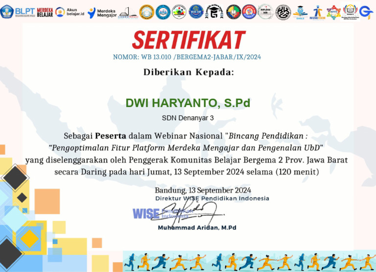 Sertifikat DWI HARYANTO, S.PD Peserta Pengoptimalan Fitur Platform ...