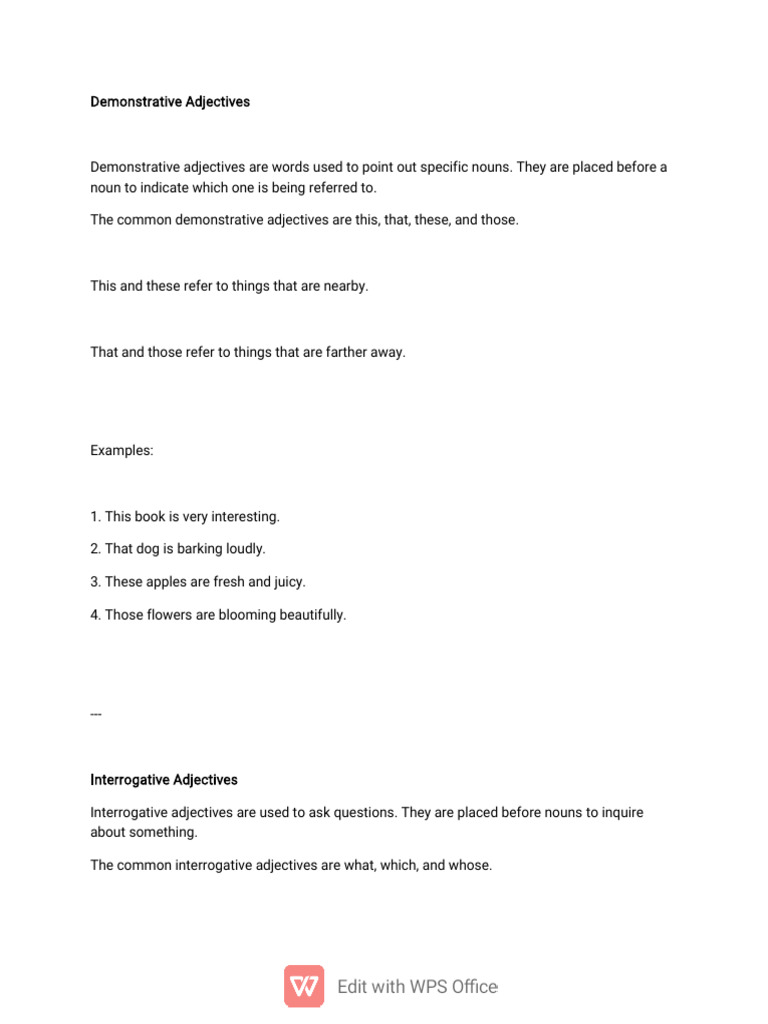 Demonstrative and Interrogative Adjectives | PDF