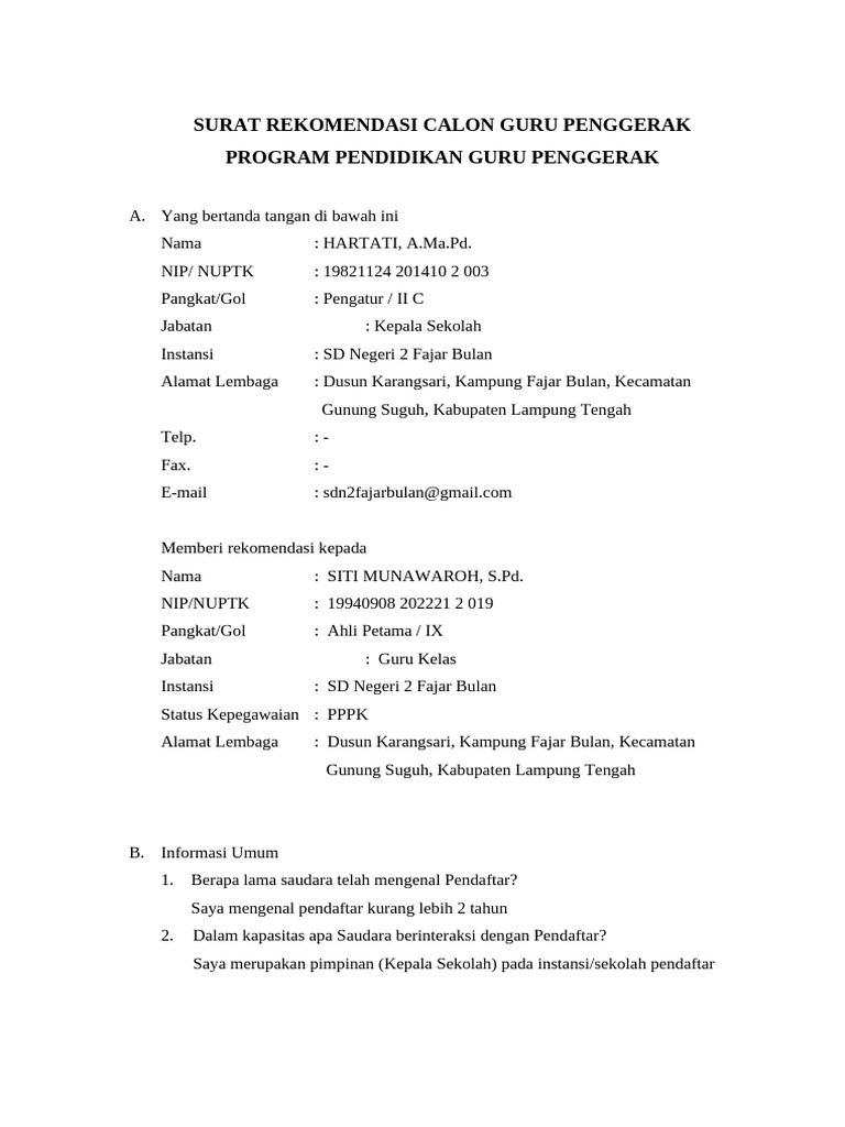 Surat Rekomendasi CGP 11 REGULER | PDF