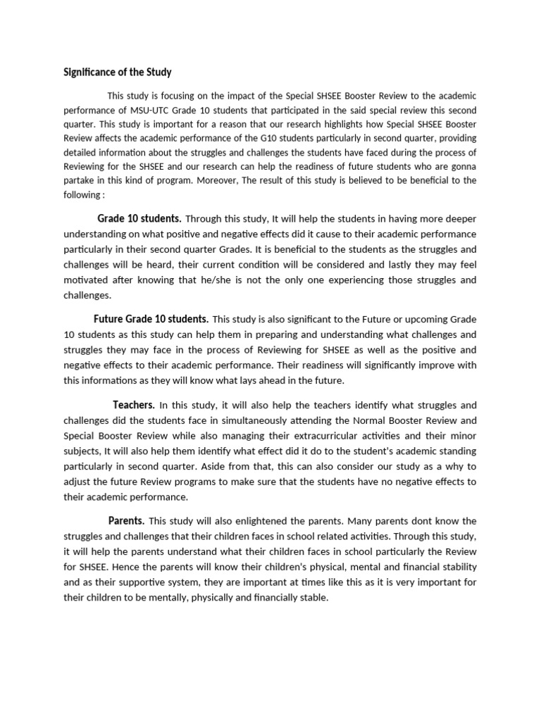 Significance of The Study | PDF | Psychology | Social Psychology