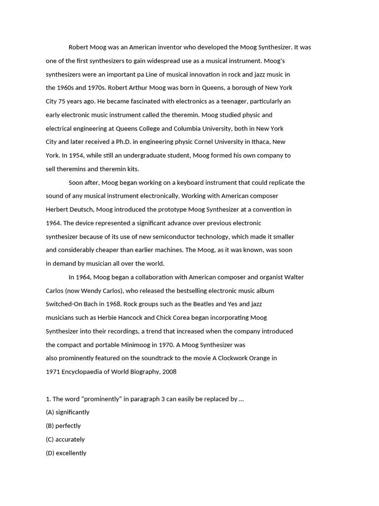 Robert Moog Was An American Inventor Who Developed The Moog Synthesizer Pdf Synthesizer