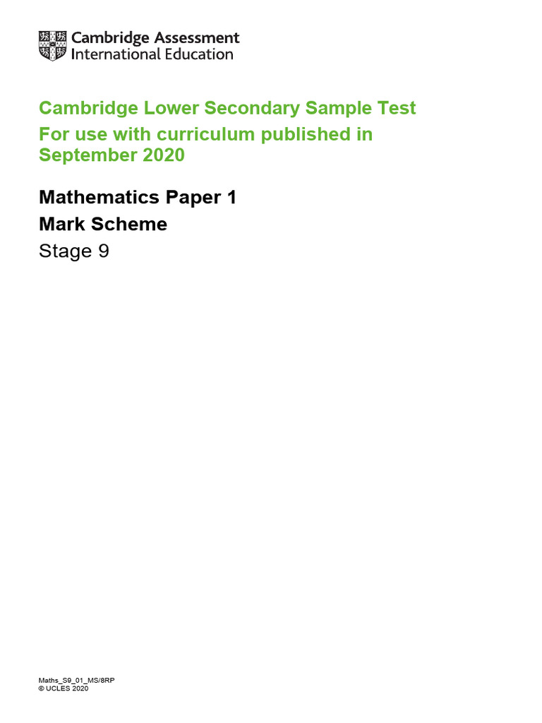 Math Progression Test Stage 9 2020 Sample P1 MS | PDF | Significant ...