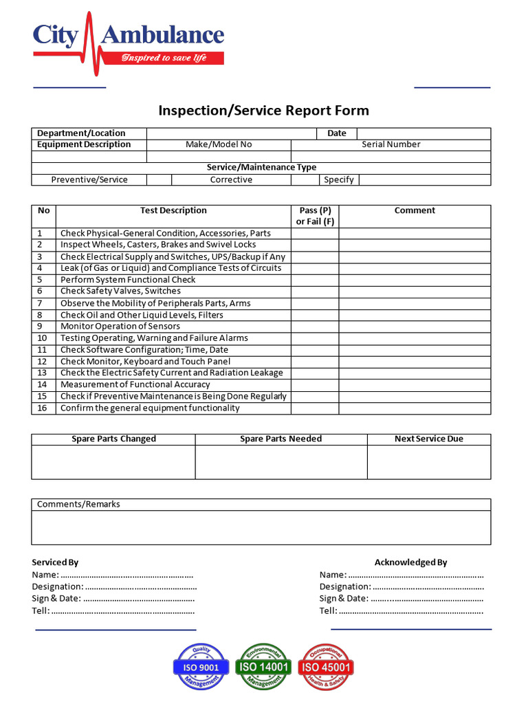 Inspection - Service Report Form | PDF | Leak | Equipment
