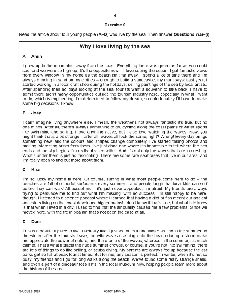 IGCSE ESL: Living by the Sea Insights | PDF | Storytelling | Fashion