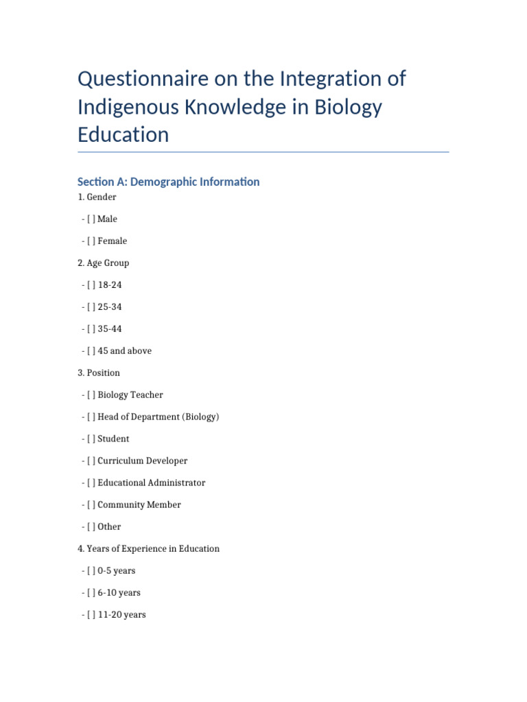 Indigenous Knowledge Questionnaire | PDF | Traditional Knowledge ...