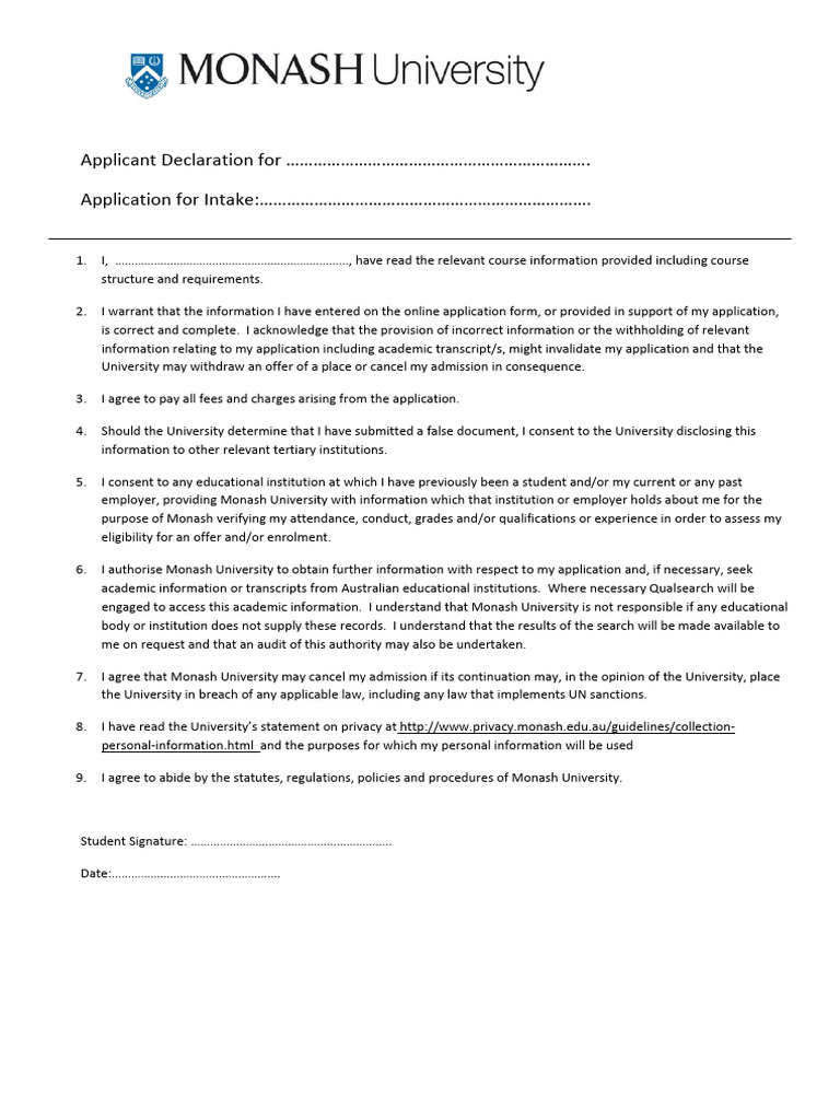Monash - Student Declaration | PDF | Justice | Crime & Violence