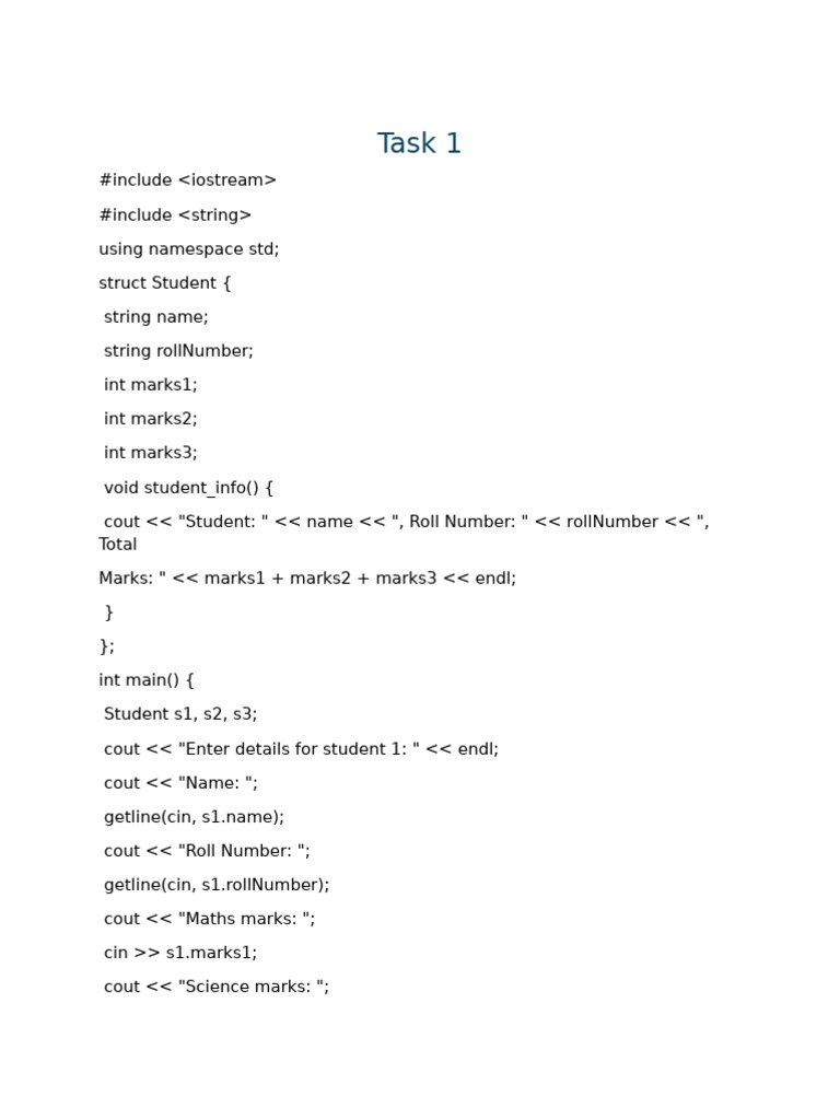 C++ Structs: Students, Cars, Books, Employees | PDF | Namespace ...