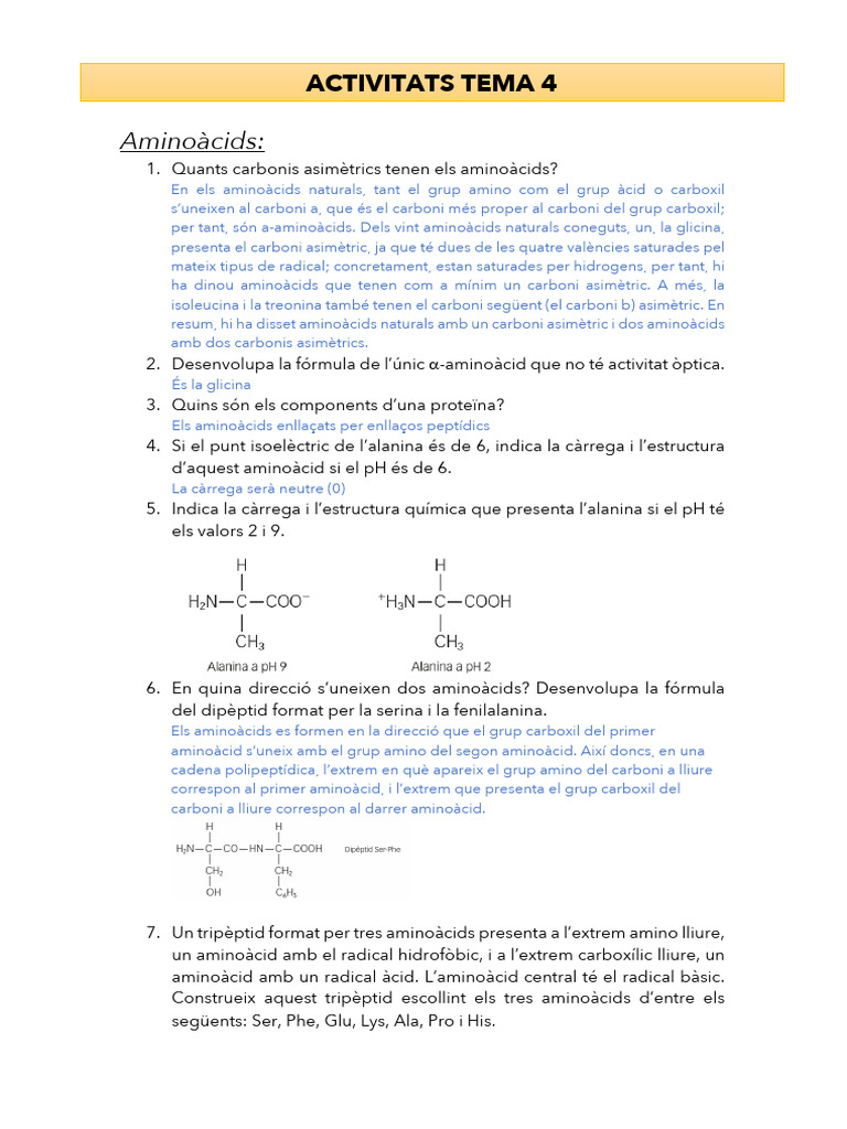 Activitats Tema 4 Bio 1 Solucions | PDF