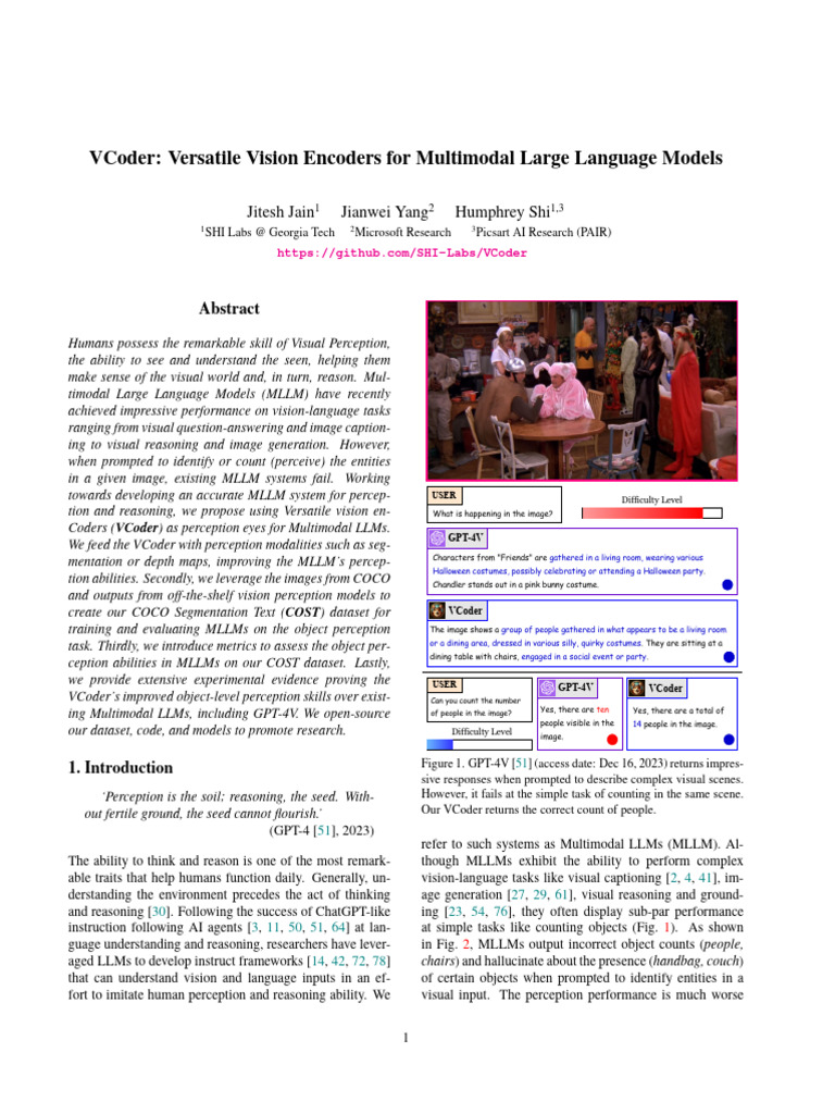 VCoder Versatile Vision Encoders For Multimodal Large Language Models | PDF | Image Segmentation ...