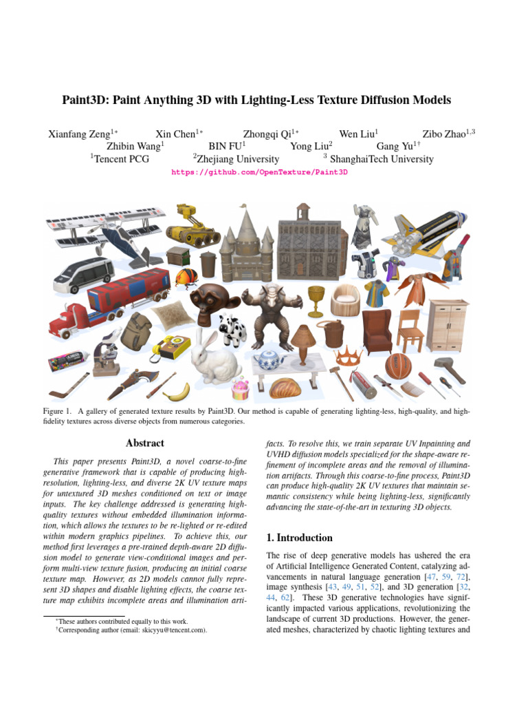 Paint3D Paint Anything 3D with Lighting-Less Texture Diffusion Models | PDF | Texture Mapping ...