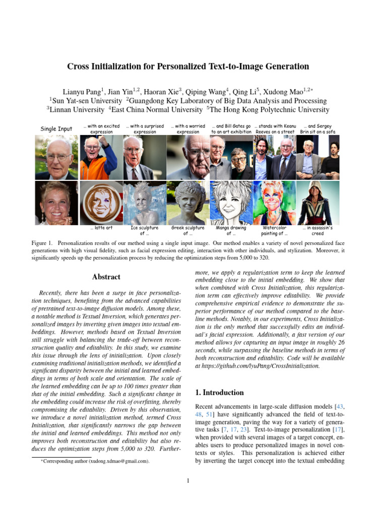 Cross Initialization For Personalized Text-to-Image Generation | PDF