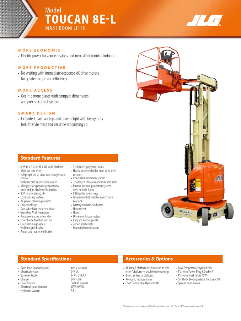 JLG-Toucan8EL - Specification | PDF | Vehicles | Motor Vehicle